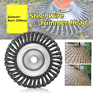 Kink Wire Wheel Brush,Rotary Weed Brush, Lawn Mower Grass Brush Trimmer Head, Straight-axis Gas Trimmer, Weed Trimmer, Rust Remover.Thickened Steel Wire wear-Resistant Spring Steel Wire Wheel.