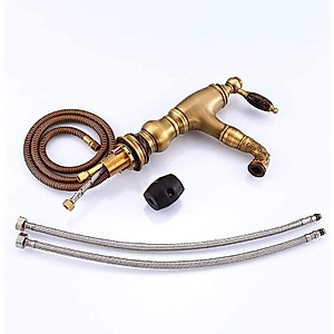 JVOZBZMWZ Premium Retro Bathroom Basin Faucet, Extendable Basin Faucet, Hot and Cold Kitchen Sink Faucet, Antique Bathtub Faucet, 360 ° Rotation Can Stretch Antique Mix Tap, Deck Installatio