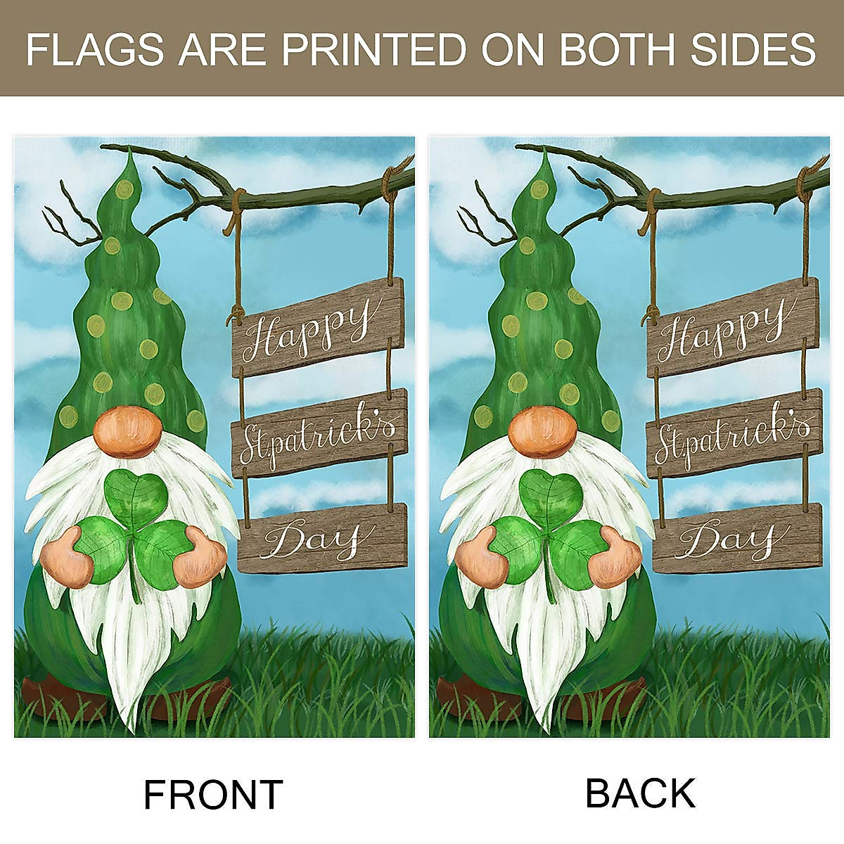 Morigins Happy St Patrick's Day Leprechaun Clover Double Sided Spring House Flag 28x40 inch
