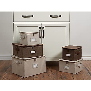 Covermates Keepsakes Dish Storage Box – Stackable, Reinforced Handles, China Storage-Beige Heather