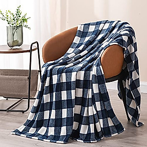 BEDELITE Fleece Throw Blanket for Couch Sofa Bed, Buffalo Plaid Decor Navy and White Checkered Blanket, Cozy Fuzzy Soft Lightweight Warm Blankets for Spring and Summer