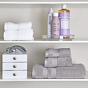 iDesign Spa Hand Towel with Hanging Loop, 100% Cotton Soft Absorbent Machine Washable Towel for Bathroom, Shower, Tub - Set of 4, Gray