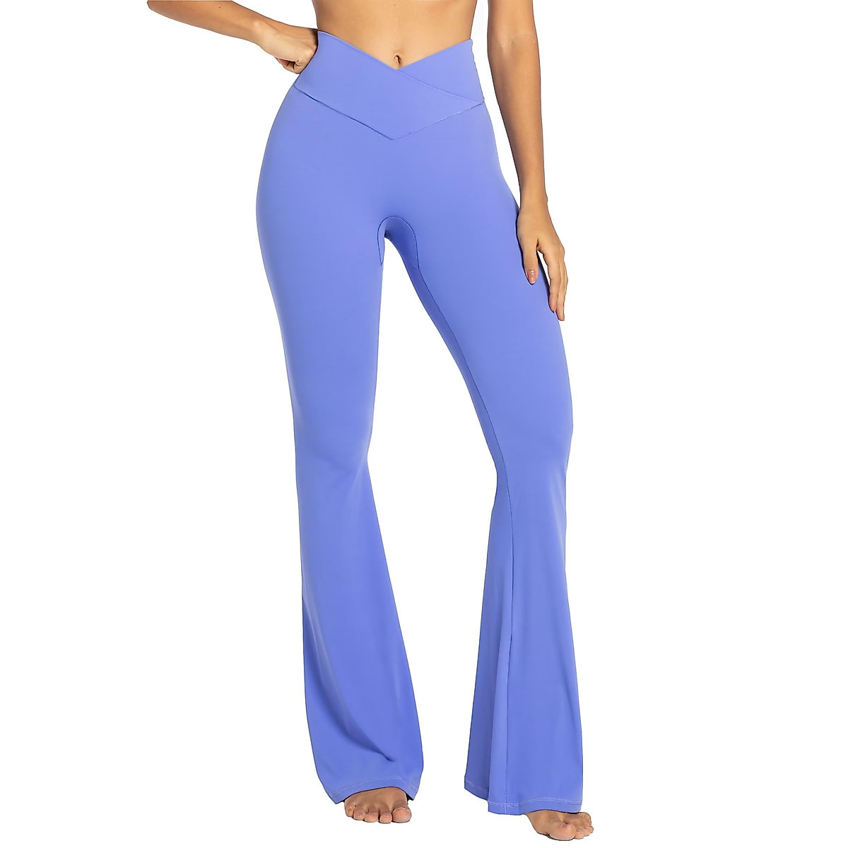 Sunzel Flare Leggings, Crossover Yoga Pants with Tummy Control, High Waisted and Wide Leg, No Front Seam Periwinkle Medium