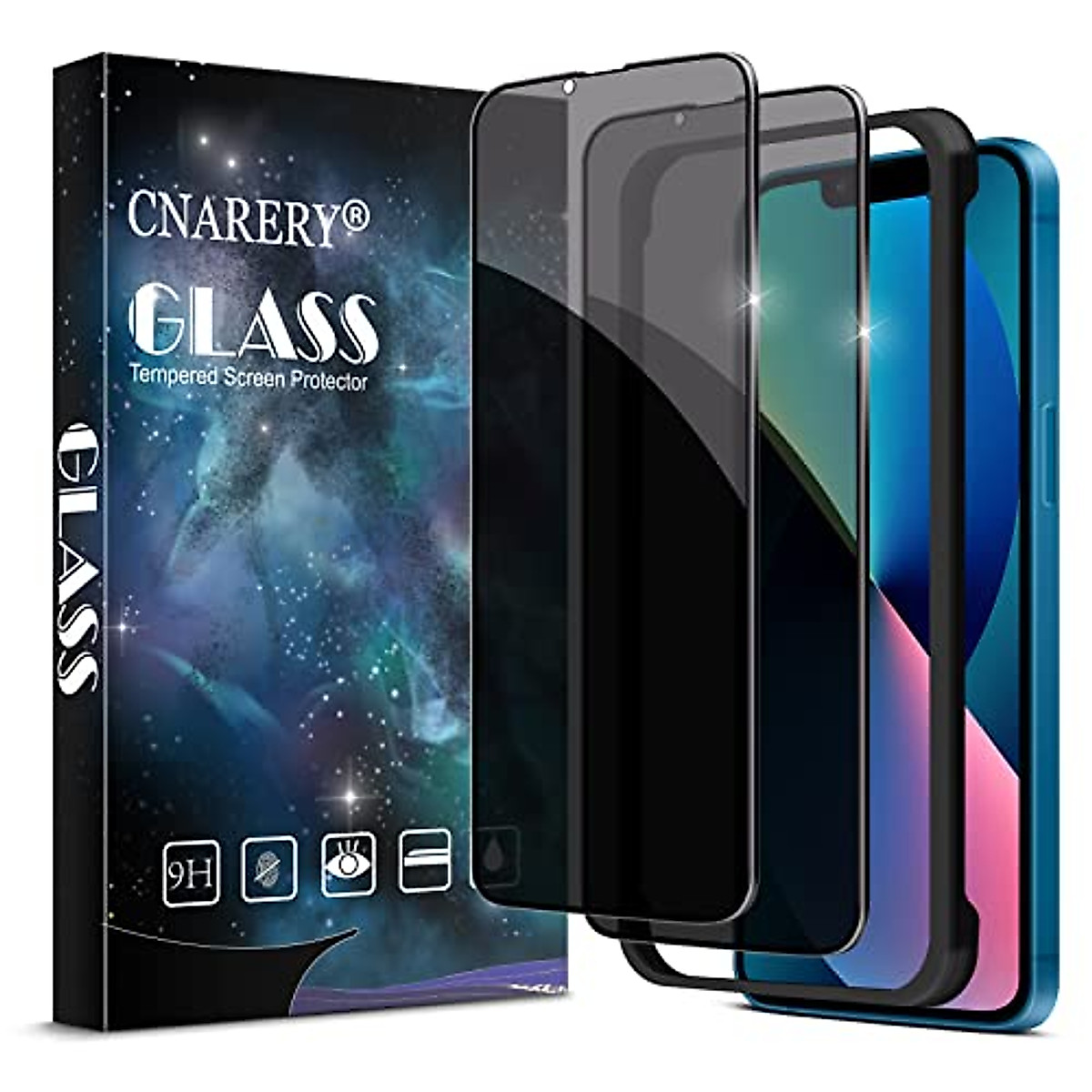 Cnarery [2 Pack] Privacy Screen Protector for iPhone 14/iPhone 13/iPhone 13 Pro, Anti Spy Tempered Glass with Alignment Frame Full Coverage Easy Installation Anti-peeping