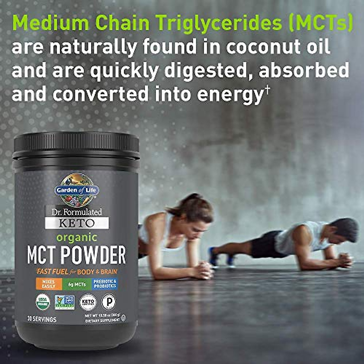 Garden of Life Dr. Formulated Keto Organic MCT Powder - 30 Servings, 6g MCTs from Coconuts Plus Prebiotic Fiber & Probiotics, Certified Organic, Non-GMO, Vegan, Gluten Free, Ketogenic & Paleo