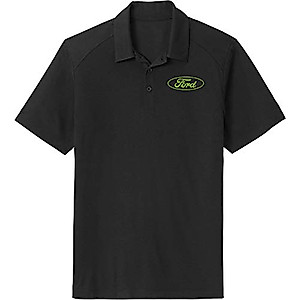 Green Ford Logo Pocket Print Tri Blend Wicking Polo, Black 3XL