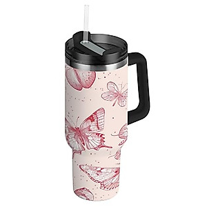 FRCSDIY Beautiful Butterfly Insulated Tumbler with Handle and Straw Lid,30oz Leakproof Stainless Steel Cup BPA-Free Water Bottle