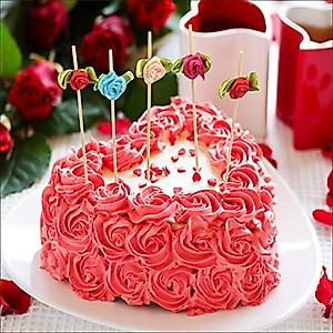 Minisland Multicolor Rose Flower Fancy Toothpicks for Appetizers 4.7 Inch Long Bamboo Cocktail Picks Bridal Shower Wedding Valentines Party Food Fruit Drinks Garnish Skewer Sticks 100 Counts -MSL129