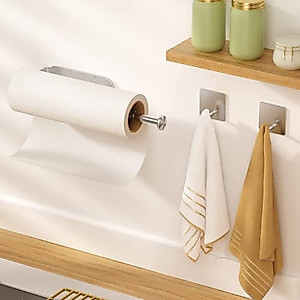 Paper Towel Holder Under Cabinet, Effortless Tear and Space-Saving, Single Hand Operable Paper Towel Holders with Damping Effect, Self-Adhesive or Drilled Paper Roll Holders for Kitchen, Bathroom, RV