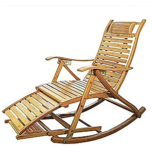 Lounge Chair, Recliner Camping Chairs Garden Loungers Folding Chair Bamboo Recliner Folding Rocking Chair - Balcony Home Lounge Chair, Adjustable Backrest Elderly Chair, Portable Outdoor Sun Lounger (