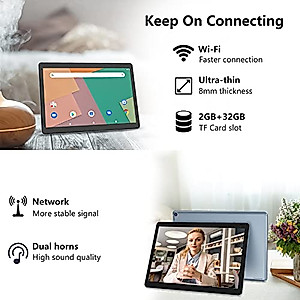 Android Tablet, 10 inch Tablets, 2GB+32GB Computer Tablet Support 512GB Expand, 2MP + 8MP Camera, IPS Screen, WiFi, Bluetooth, 6000mAh, Google GMS Certified Tableta Blue