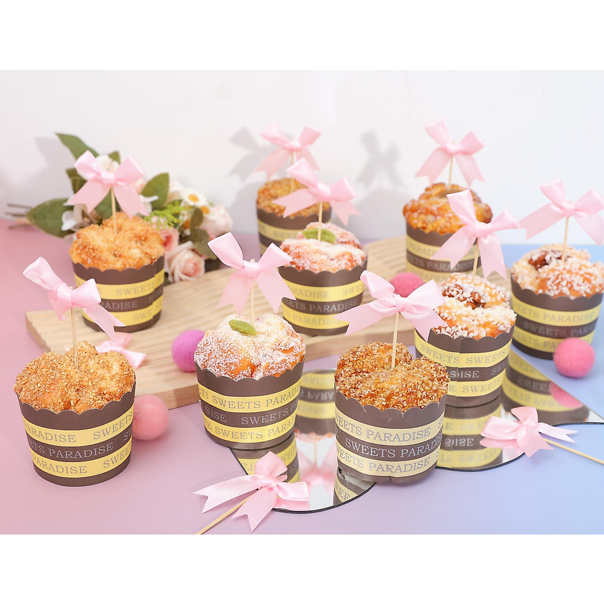 Pink Bow Cupcake Toppers - Pink Bow Cake Topper,Pink Bow Birthday Decorations,Coquette Themed Party Decoration,Bridal Shower Bachelorette Cake Toppers