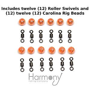 Carolina Swivel Kit (12 Pack) – 12 Roller Swivels, 12 Carolina Rig Beads for Bass Fishing