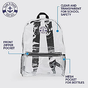 Yacht & Smith 48 Pack Clear Transparent Backpacks, Bulk 17 inch Lightweight Outdoor Travel Gym Corporate Events Bag
