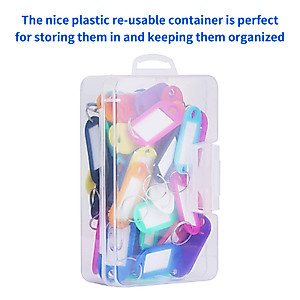 Cuttte 50 Pack Plastic Key Tags with Container, Key Labels with Ring and Label Window, 10 Colors