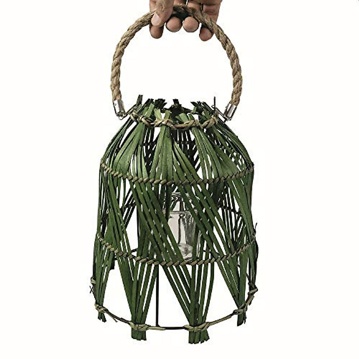 Villa d'Este Home Tivoli AMAZZONIA Rattan Green Small, Lantern: Ø 24.5 30 cm Dimensions Jar: Ø 8 x h. 8 cm
