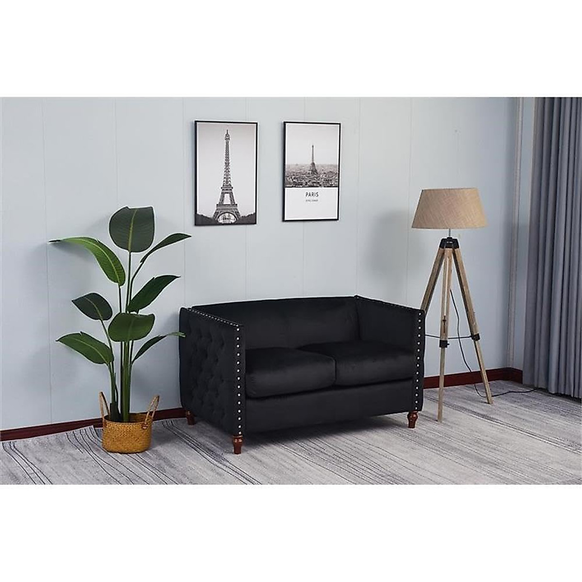 Kingway Furniture Avin Velvet Nail Head Livingroom Loveseat in Black