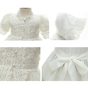 Coozy Baby Girl Christening Baptism Gowns Toddler Princess Wedding Special Occasion Dress 3Pcs Outfits (Ivory, 6M/6-12months)