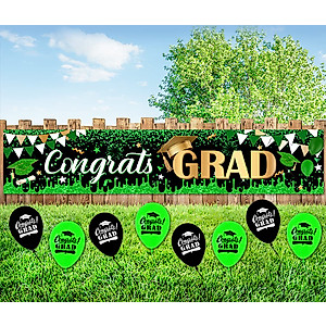 Large Congrats Grad Banner Green Class of 2023 Graduation Banner With 8 Pcs Balloons Decorations Yard Sign For College Graduation Party Supplies