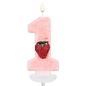 Pink Number 1 Candle, Strawberry Cake Topper Berry Number One Candle for First Birthday Party Supplies Decor for 1st Birthday Anniversary Decorations Photo Props
