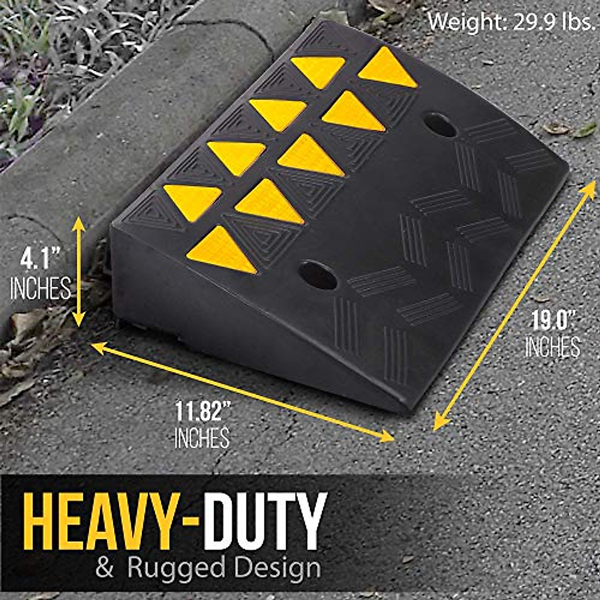 Pyle Car Vehicle Curbside Driveway Ramp - 2PC Heavy Duty Rubber Threshold Bridge Track Curb Ramp, for Loading Dock, Garage, Sidewalk, Truck, Scooter, Bike, Motorcycle, Wheelchair Mobility PCRBDR45