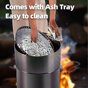 GCCSJ 15.75 Inch Bonfire Fire Pit, Anti-Scald Floor Design，Stainless Steel Fire Pit Wood Burning with Removable Ash Pan and Protective Cover for Outdoor, Silver