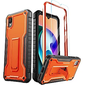 ExoGuard for TCL 30Z Case, TCL 30 LE Case, Rubber Shockproof Full-Body Cover Case Come with a Tempered Glass Screen Protector and Kickstand (Orange)