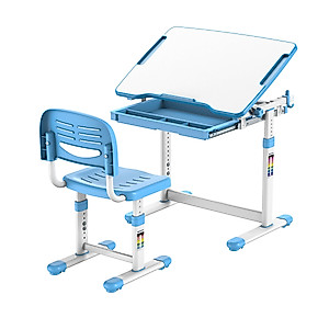 Mount-It! Kids Desk and Chair Set, Height Adjustable Sturdy, Girl Desk, Kids Art Desk, Kids Study Desk and Chair Set for Boys, Home School, Drafting Desk, Ergonomic Childrens Storage Drawer Blue