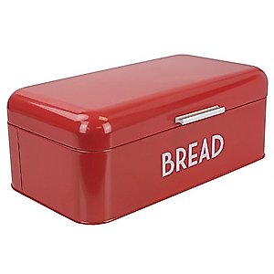 Home Basics Grove Bread Box For Kitchen Counter Dry Food Storage Container, Bread Bin, Store Bread Loaf, Dinner Rolls, Pastries, Baked Goods & More, Retro Vintage Design, Red