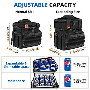 WU Insulated Large Lunch Bag 15L 18L Adjustable Dry Wet Separation Lunch Box Heavy Duty Waterproof Leakproof Soft Cooler Food Bag Kit, Black