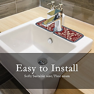 Kitchen Faucet Absorbent Mat 3 Pieces Red Paisley Damask Theme Faucet Sink Splash Guard Bathroom Counter and RV,Faucet Counter Sink Water Stains Preventer