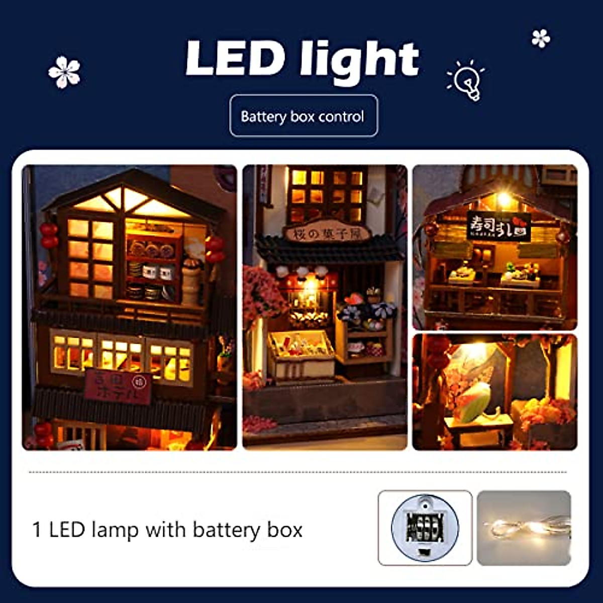 DIY Book Nook Kit, 3D Wooden Puzzle Booknook, Decorative Bookend, Bookshelf Insert Decor Alley with Furniture and LED Light for Birthday Home Desk Décor (Cherry Blossom Alley)