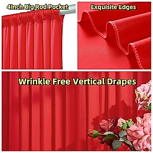 Outpain 20 ft x 8 ft Red Backdrop Curtain Panels, 4 Panels 5 ft x 8 ft Wrinkle Free Polyester Photography Backdrop Drapes, Wedding Party Home Decoration Supplies