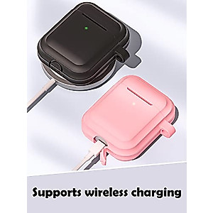 Eralierk [2 Pack] AirPods Silicone Protective Case Cover, with Keychain Compatible with Apple AirPods 2nd & 1st Generation, Front LED Visible (Black/Pink)
