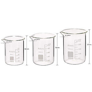 Ackers Boro3.3，Griffin Low Form Scientific Glass Beaker Set-50ml,100ml,250ml,500ml,1000 mL (Pack of 5)