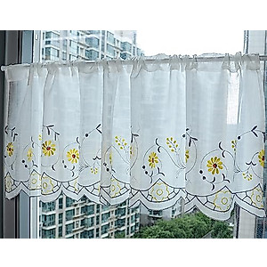 yurlisa Embroidery Pastoral Style Cafe Curtain Kitchen Curtain Floral Window Valance,18X60 inch, White 丨Yellow Leaves