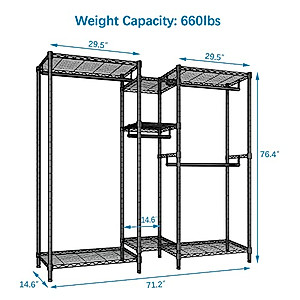 VIPEK V6 Wire Garment Rack Heavy Duty Clothes Rack for Hanging Clothes, Metal Freestanding Closet Wardrobe Rack, 71.2" L x 14.6" W x 76.8" H, Max Load 660lbs, Medium Size (Black)