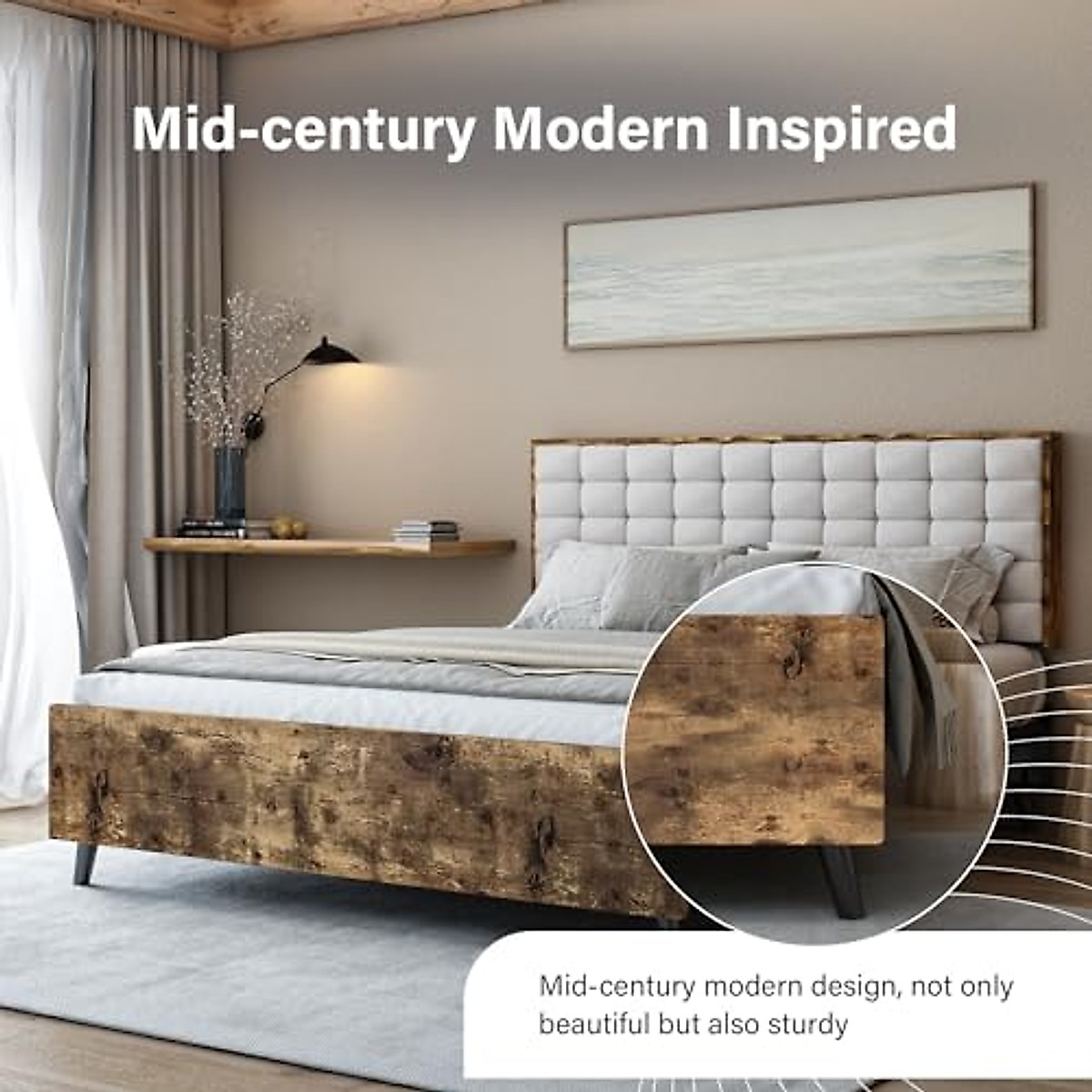 CHABUILDREARK Full Bed Frame, Wood Full Size Platform Bed Frame with Headboard, Metal Slats Support/Linen Fabric/Soft Upholstered Headboard/No Box Spring Needed/Easy Assembly