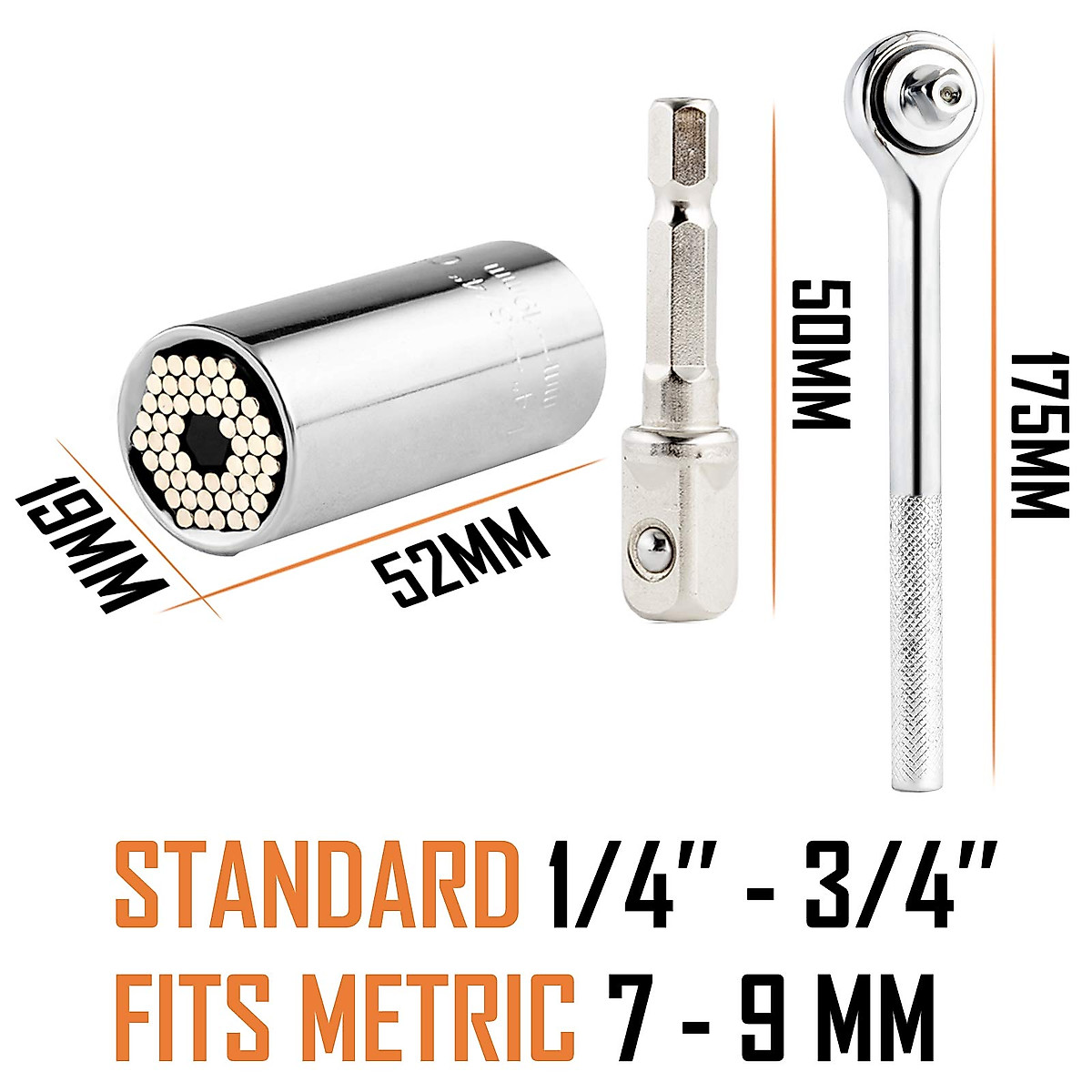 Universal Socket Gifts for Men, Owlbbabies 3Pcs Multi-function Universal Socket Wrench Set with Bushing Ratchet Wrench, Power Drill Adapter(7-19mm), Gadgets Gifts for Men/Dad/Husband/DIY Handyman