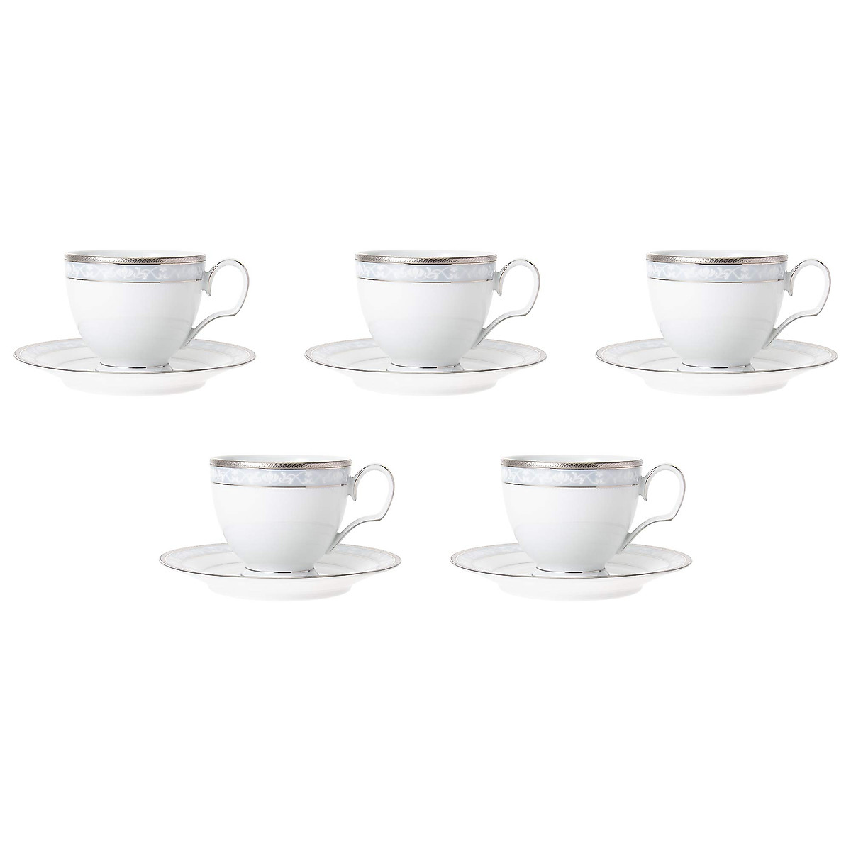 Noritake F91988/4336 Noritake Cup & Saucer Set (Can Be Used as Coffee and Tea, 8.5 fl oz (250 cc), Hampshire Platinum, 5 Servings, Fine Porcelain