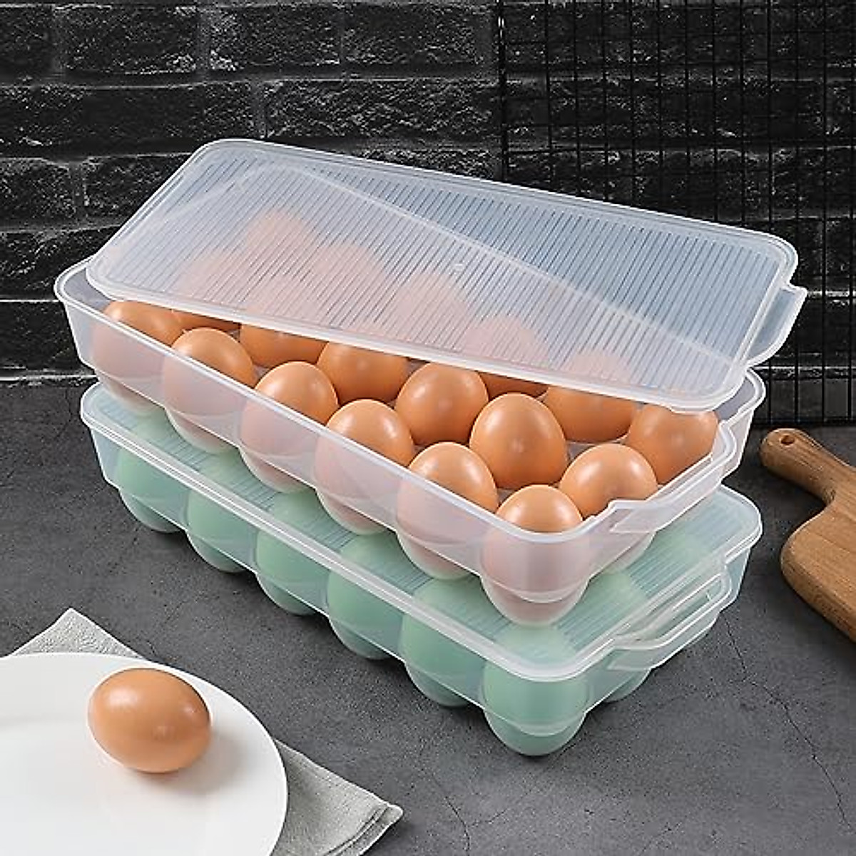 Saedy Plastic Egg Containers with Lid, 2 Pack Egg Holder Refrigerator Organizer Bin Tray