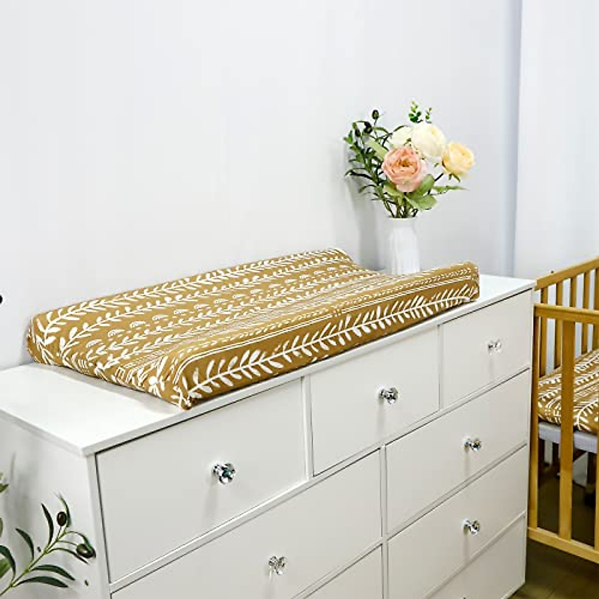 Changing Pad Cover, 2 Pack Changing Table Cover for Baby Boys Girls, Jersey Knit Soft Diaper Changing Pad Cover, Changing Table Sheets, Retro Brown Flower