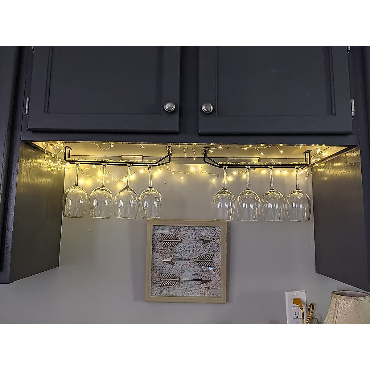 RedDreamer 14-Inch Black Wine Glass Rack, Under Cabinet Wine Glass Holder Stainless Steel Stemware Rack - Hanging Stemware Holder for Cabinet Kitchen Bar, Set of 4