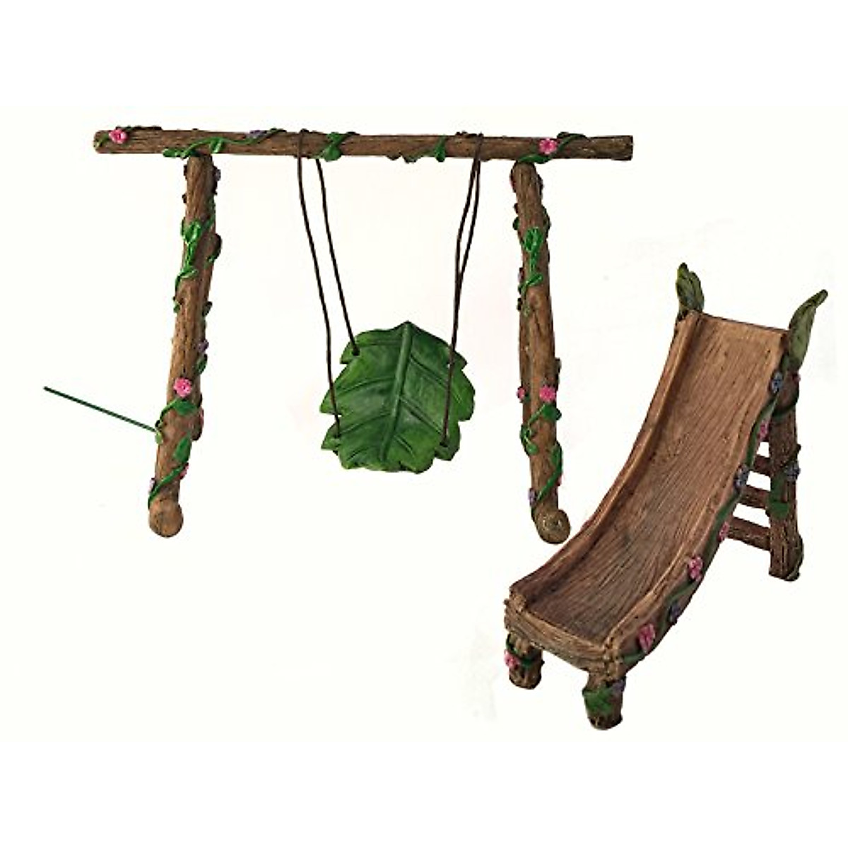 GlitZGlam Fairy and Gnome Miniature Swing and Slide Set - A Fairy Garden Accessory