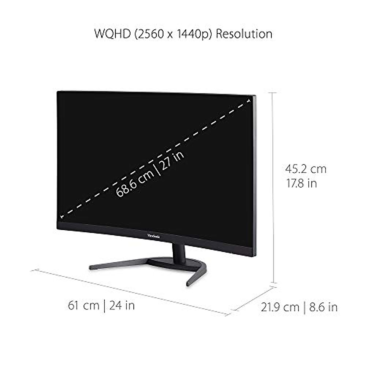 ViewSonic VX2768-2KPC-MHD 27 Inch 1440p Curved 144Hz 1ms Gaming Monitor with FreeSync Premium Eye Care HDMI and Display Port (Renewed)