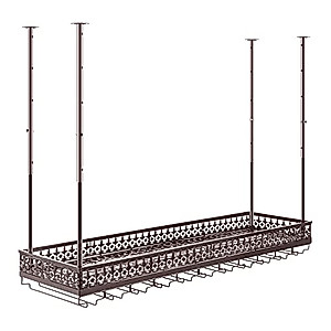 VEVOR Ceiling Wine Glass Rack, 46.9 x 13 inch Hanging Wine Glass Rack, 18.9-35.8 inch Height Adjustable Hanging Wine Rack Cabinet, Coppery Wall-Mounted Wine Glass Rack Perfect for Bar Cafe Kitchen