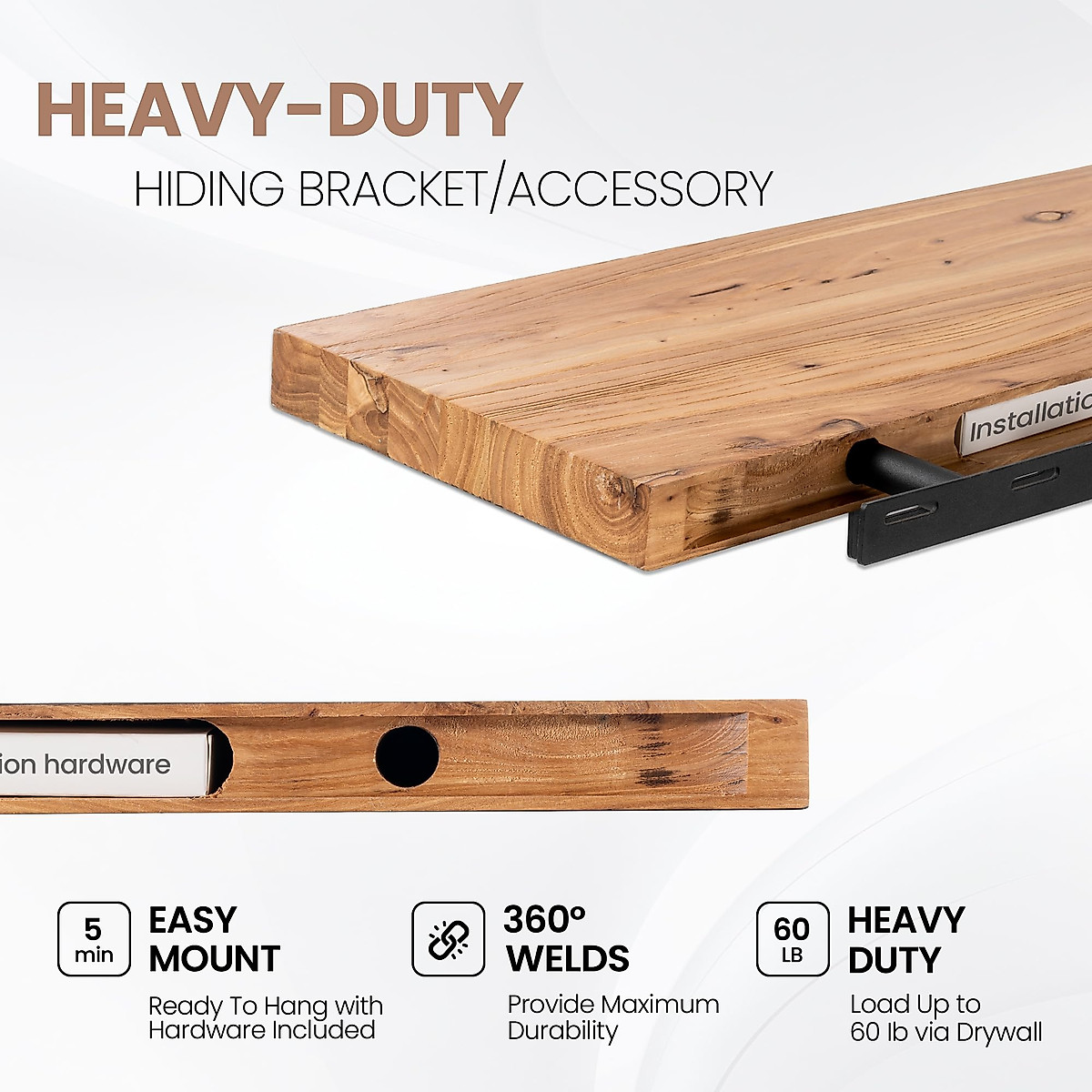 Fun Memories 36 Inch Floating Shelves Set of 2, 9.3" Deep Solid Elm Wood Floating Display Shelves, Wall Decor Shelves with Invisible Heavy-Duty Metal Bracket for Living Room Bedroom Kitchen, Natural