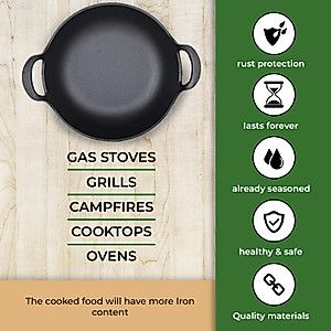 Healthy Choices 3 Qt Pre Seasoned Cast Iron Grilling Wok with 2 Loop Handles, 12" Heavy Duty Wok Pan, Griddle & Stir Fry Pans, Induction Cooktop, Oven Safe, Stovetop, Indoor/Outdoor, Indian Deep Kadai
