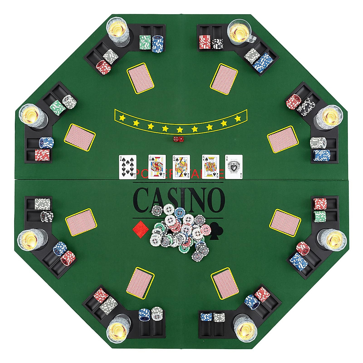 Giantex 48" Poker Table Top, 8 Player Foldable Texas Holdem Poker Mat Layout w/Carrying Bag, Cup Holders, Chip Trays, Portable Anti-Slip Blackjack Octagonal Poker Table Topper for Card Casino Game