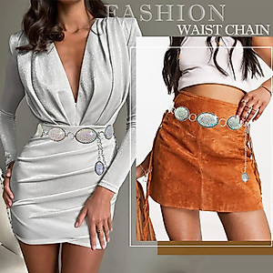 Xiokyo Bling Rhinestone Concho Belt Heavy Metal Western Crystal Chain Belt Cowgirl Sparkly Waist Chain for Women Dress